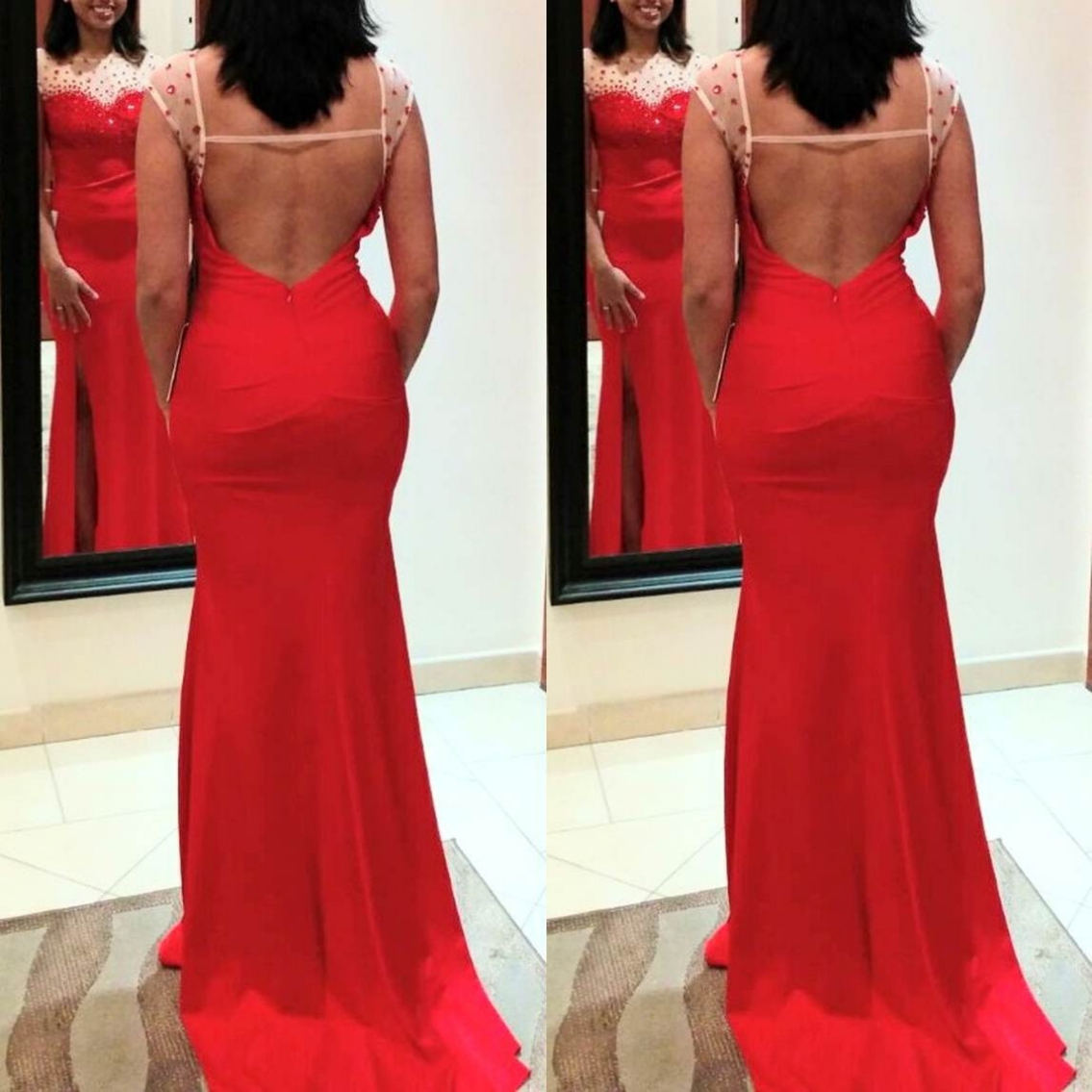 2017 Long Plus Size Prom Dress Zipper Beading Sweep Brush Train Square